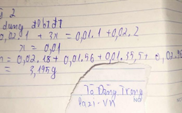 Một dung dịch có chứa 0,02 mol NH4+; x mol Fe^3+; 0,01 mol Cl- và 0,02 mol SO4^2-. Khi cô cạn ...